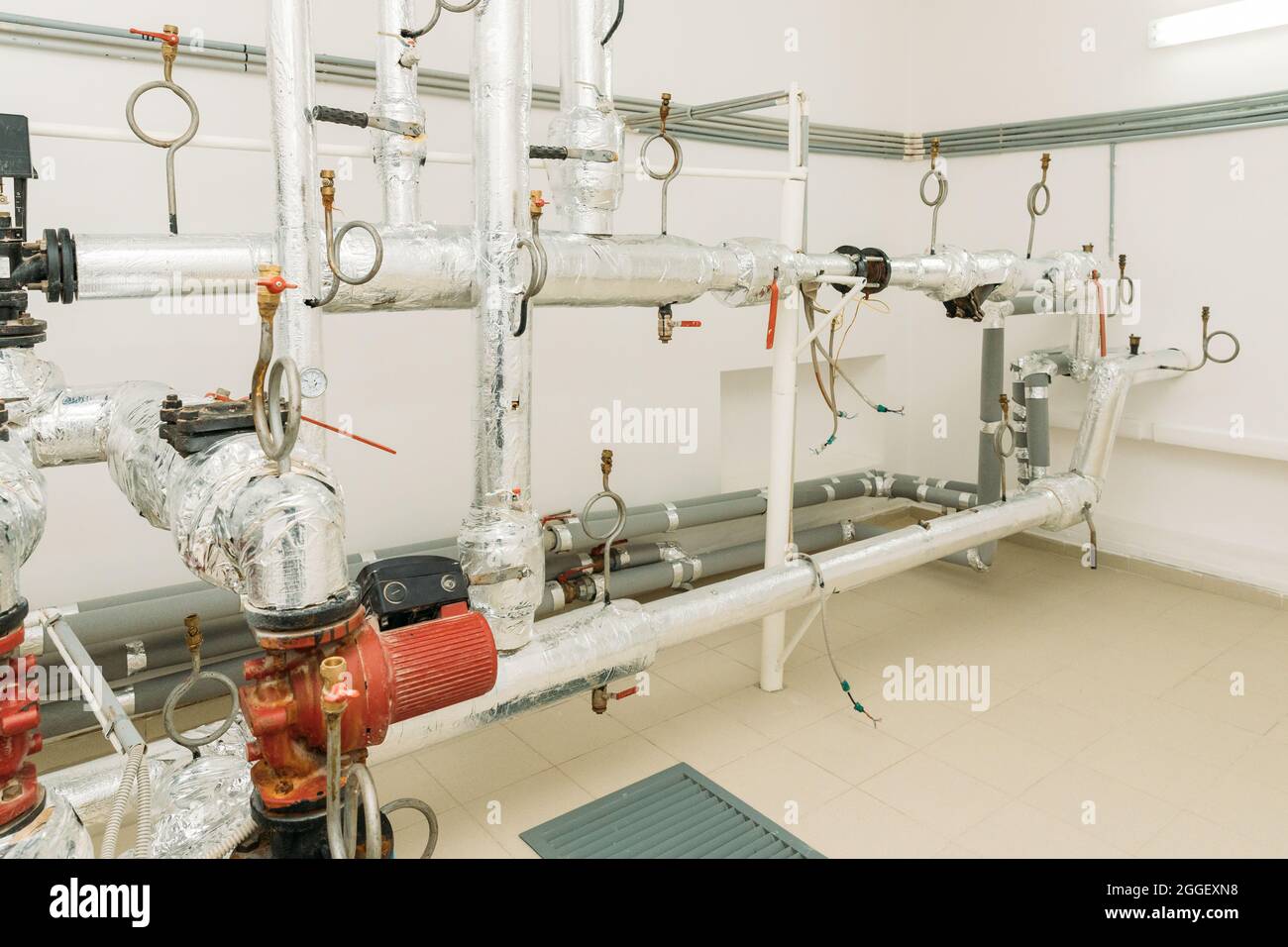 Boiler Room With Pipes, Valves, Pumps Stock Photo - Alamy