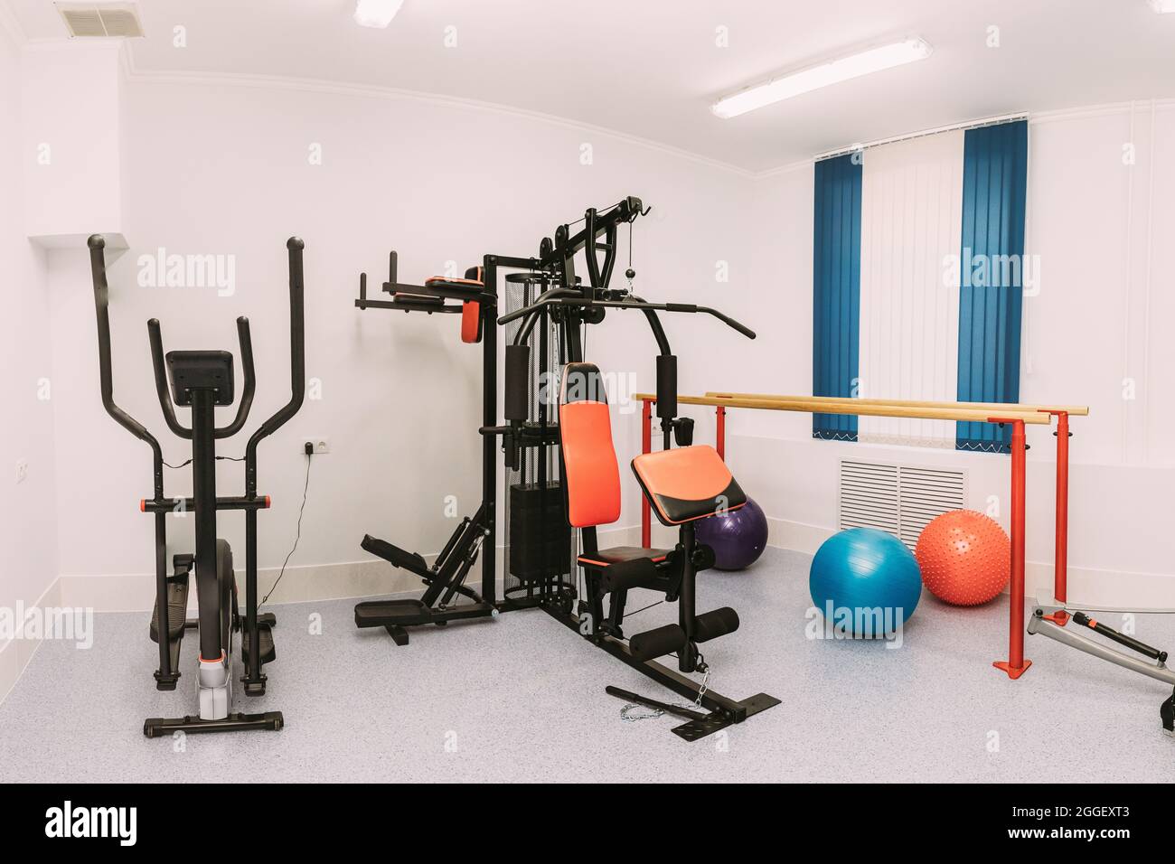Room With Modern Exercise Equipment. Fitness Center Interior. Panorama ...