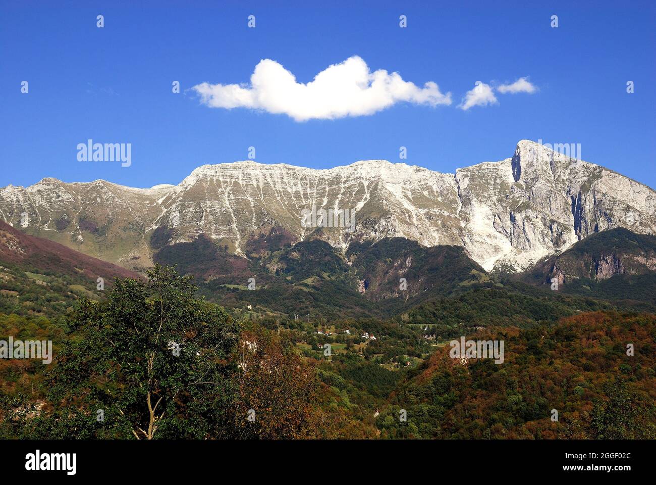Slovenia, a view of mount Krn from Soca (Isonzo) valley. Mount Krn ...