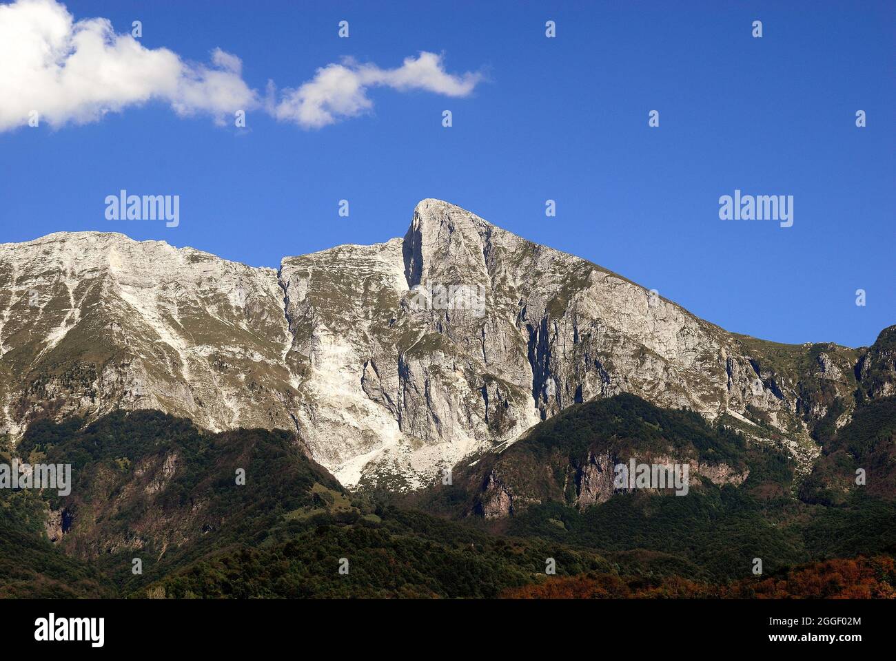 Slovenia, a view of mount Krn from Soca (Isonzo) valley. Mount Krn ...