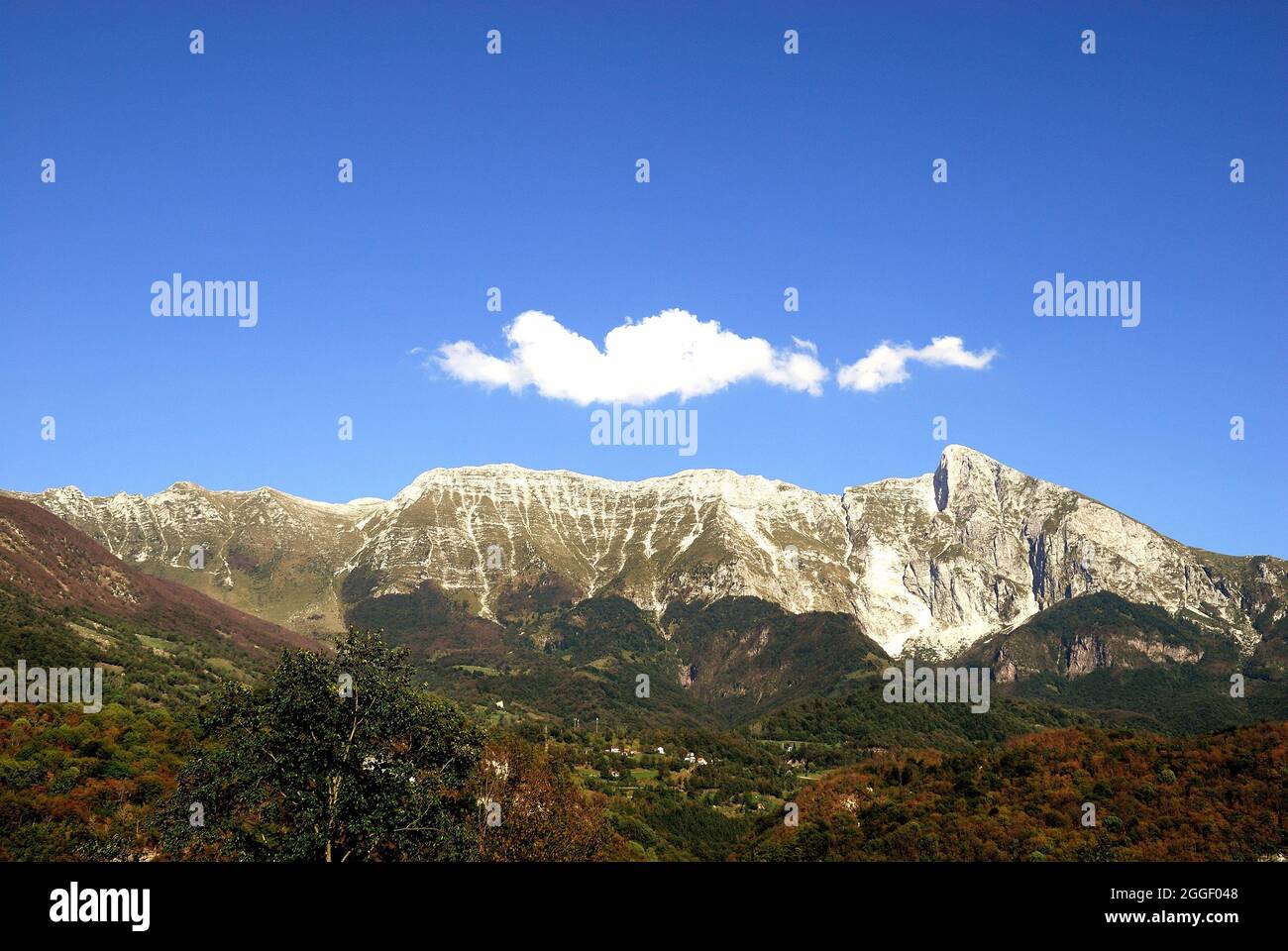 Slovenia, a view of mount Krn from Soca (Isonzo) valley. Mount Krn ...