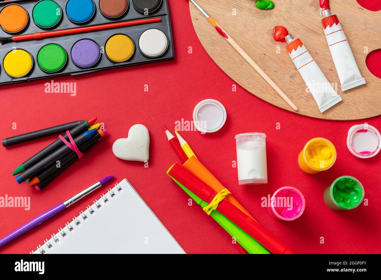School creative kids concept. School supplies, painting palette and ...