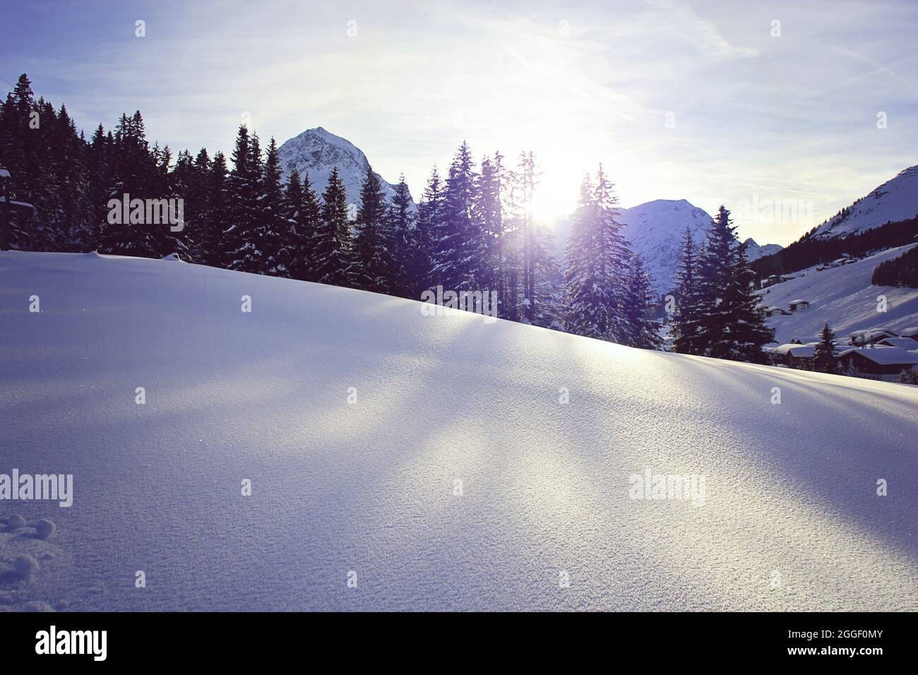 Winter Alps Landscape Mountain Panorama with Sunshine in Austria Stock ...
