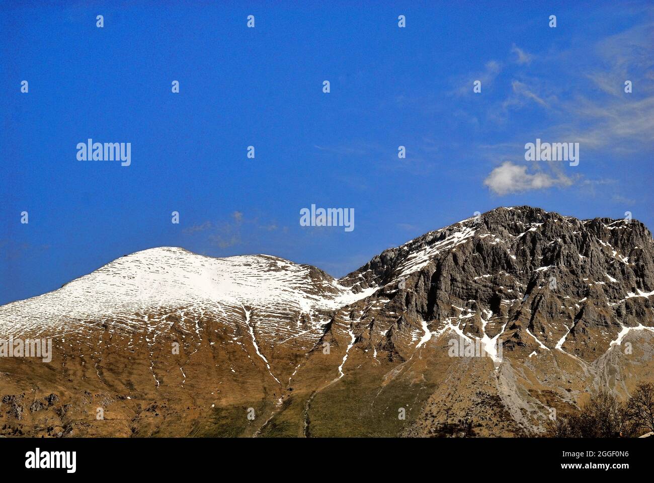 Slovenia, View of mount Krn left (monte Nero Italian) ald mount ...