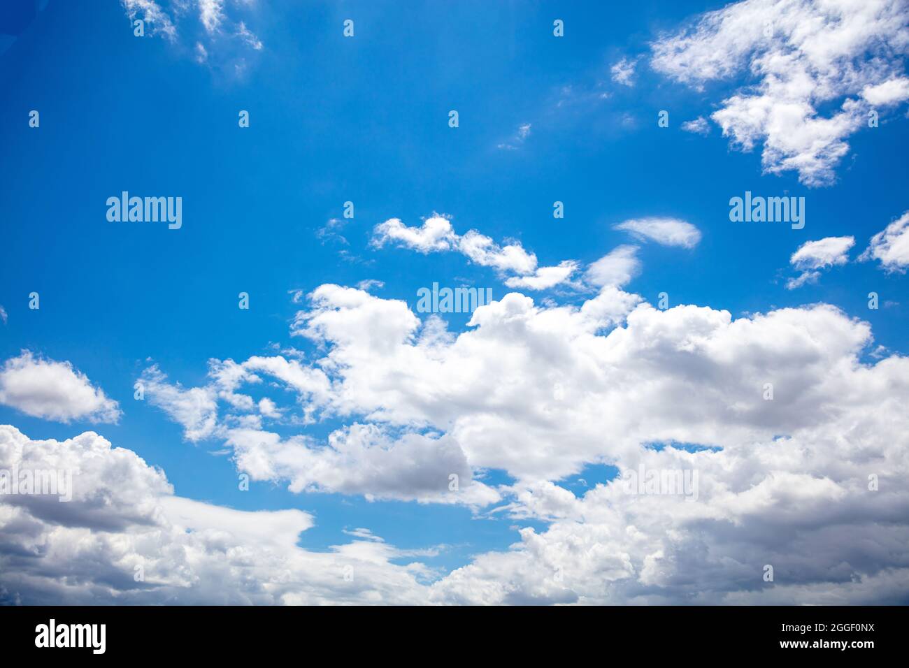 Fluffy cumulus clouds, cloudscape white and grey color. Blue sky and ...