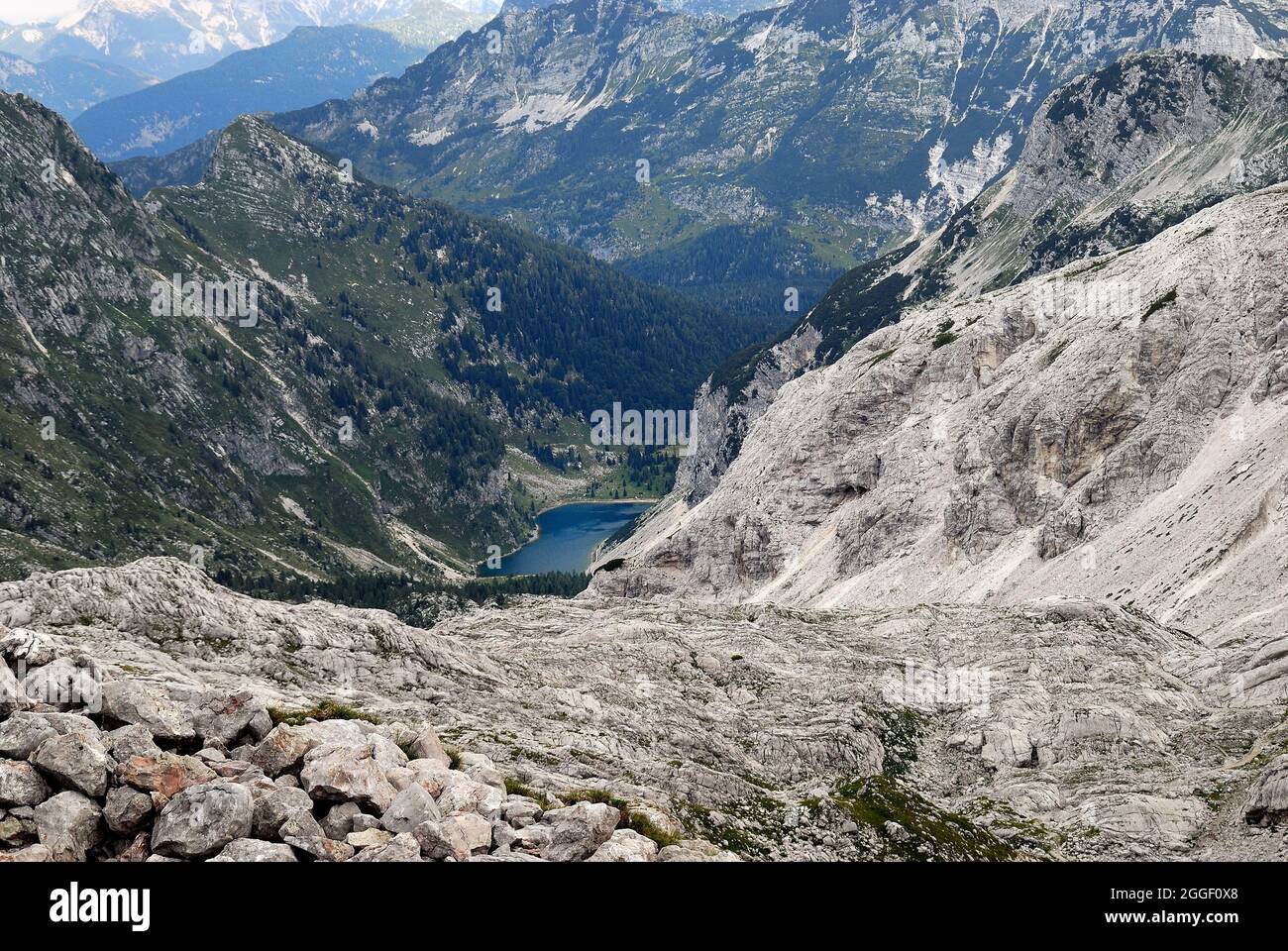 Slovenia, a view of Lepena valley from Mount Krn (monte Nero Italian ...
