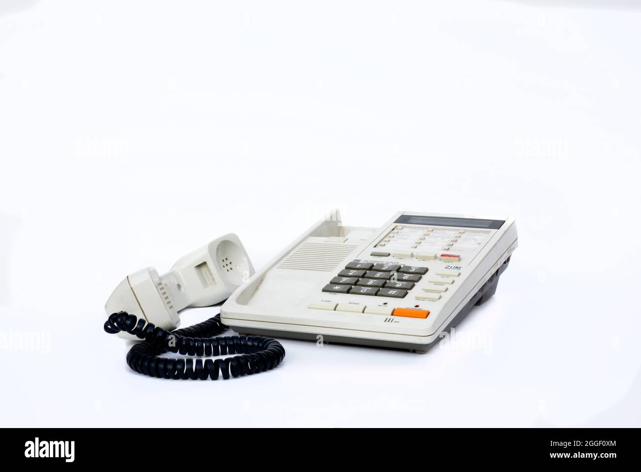vintage dial-up digital desk phone. Selective Focus. İsolated white ...