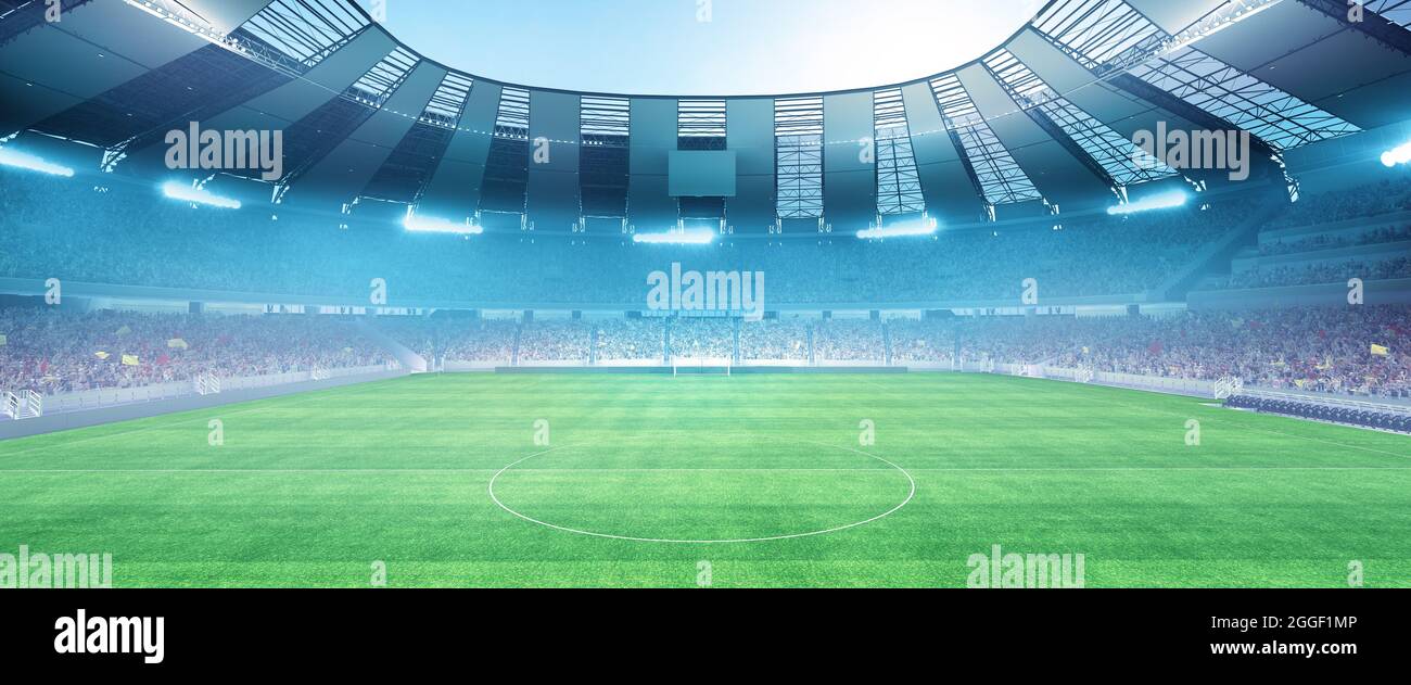 Full stadium and neoned colorful flashlights background. Concept of ...
