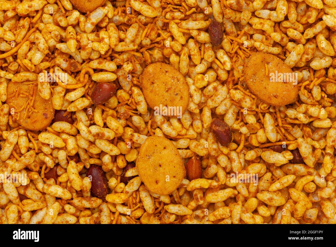 Close up of very spicy sweet Fatafat Bhel mixture Indian namkeen ...