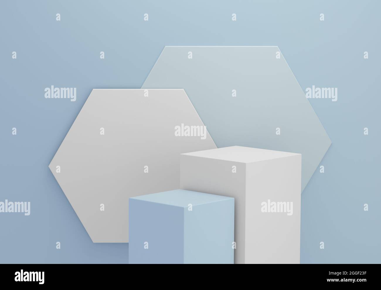 Cubes pedestal for product display on Hexagon room blue background for ...