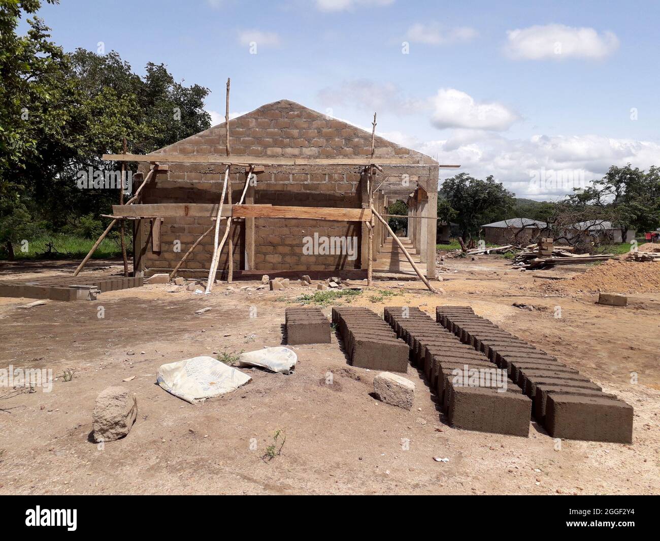 school building under construction in an undeveloped country in Africa ...