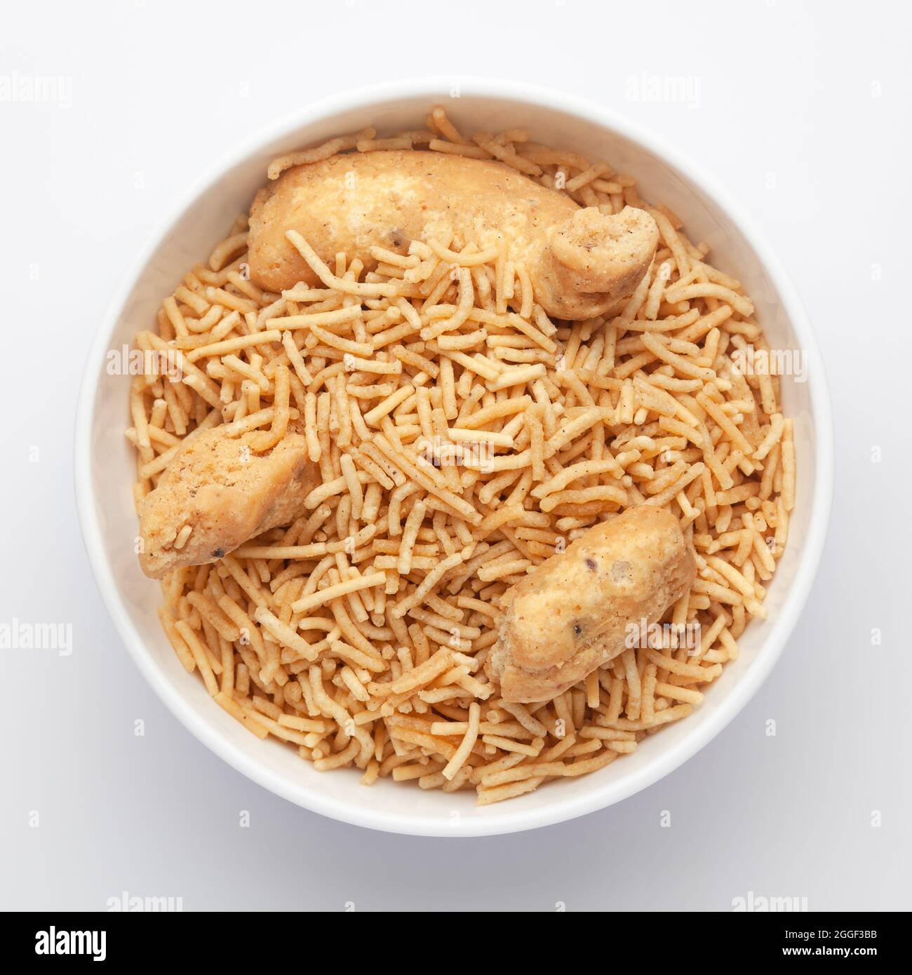 Close-Up of ndian spicy snacks (Namkeen) - Bikaneri Besan Bhujia in a ...