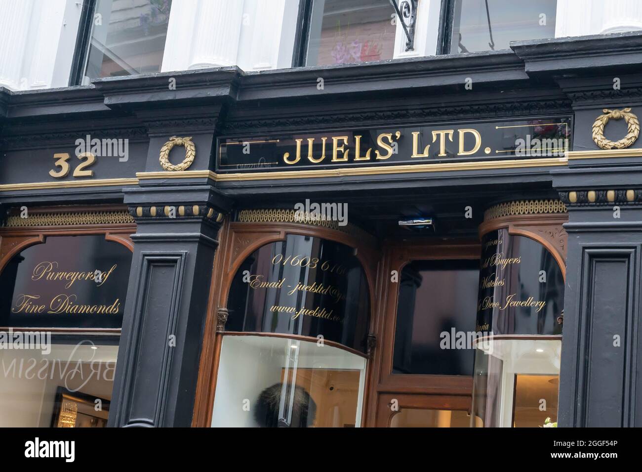 A View of the name Juels Ltd logo above the doorway to the diamond shop ...