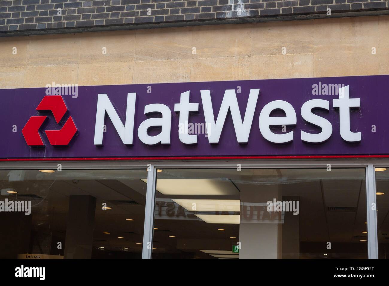 Retail banking Nat West (National Westminster Bank) name and logo on an ...