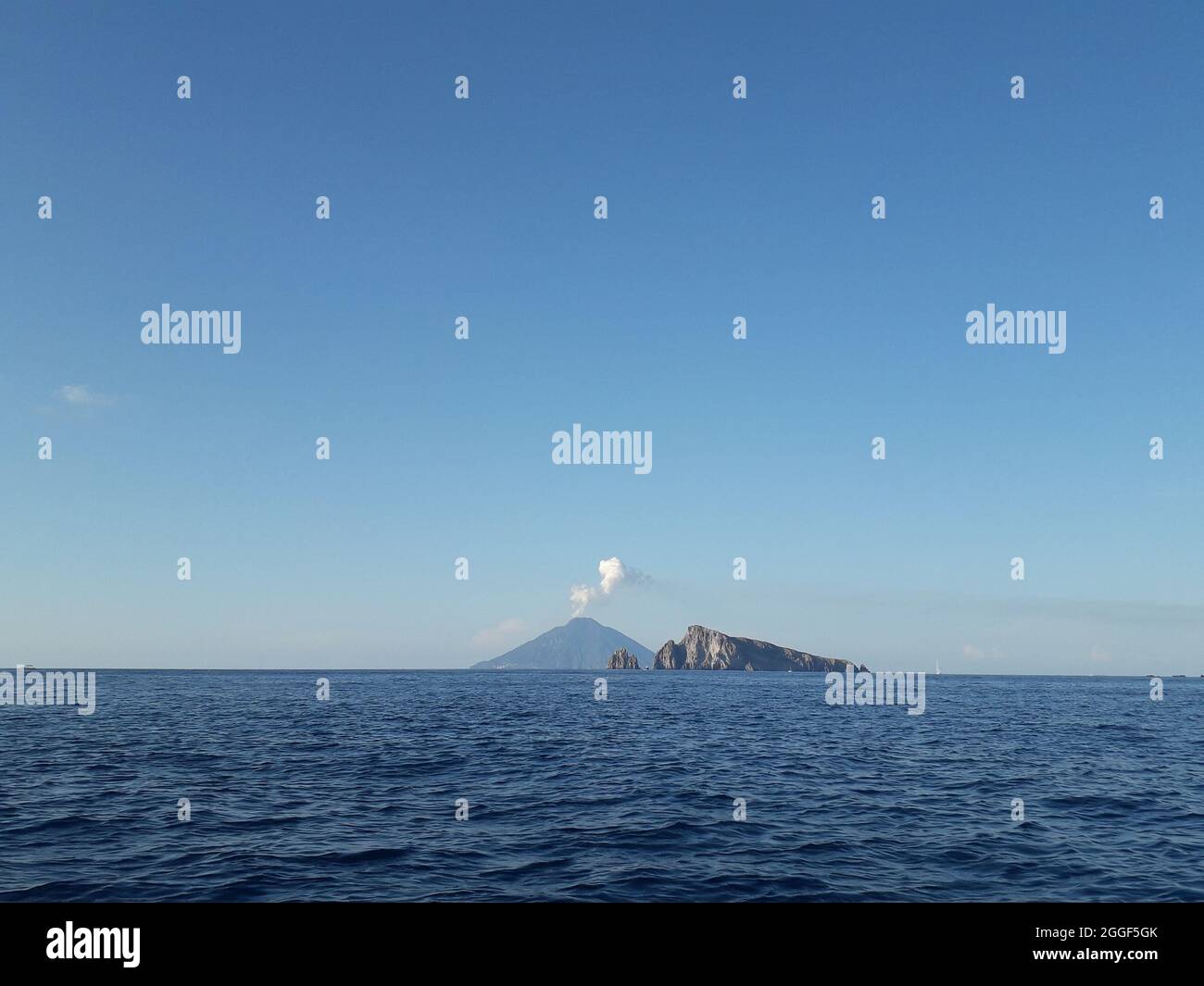 Volcano erupting in the middle of the sea. Aeolian islands, Italy Stock ...