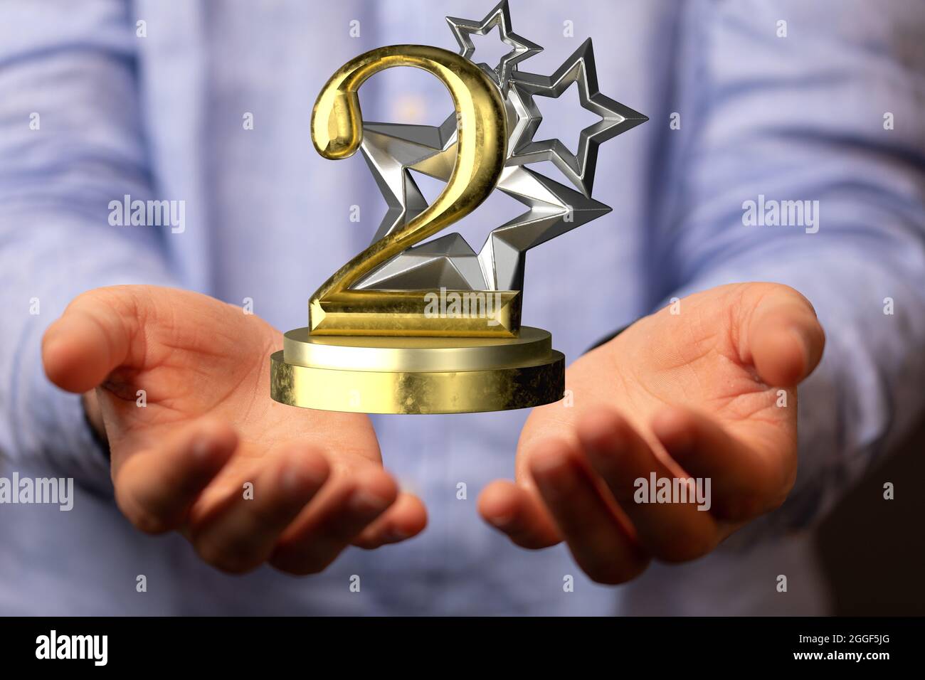 3D rendered model of 2nd place in hands Stock Photo - Alamy