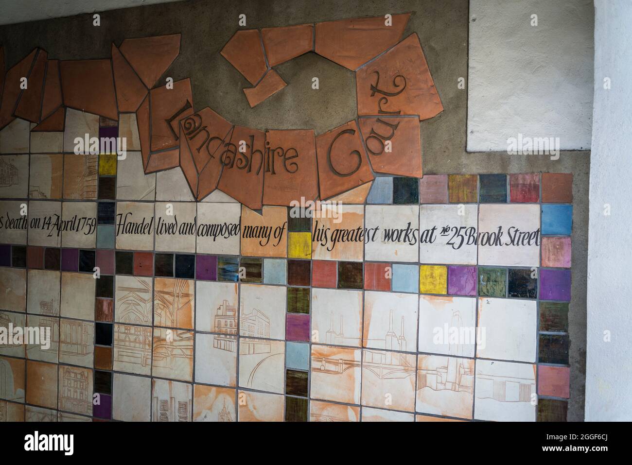 Lancashire Court with the inscription that Handel lived and worked at ...