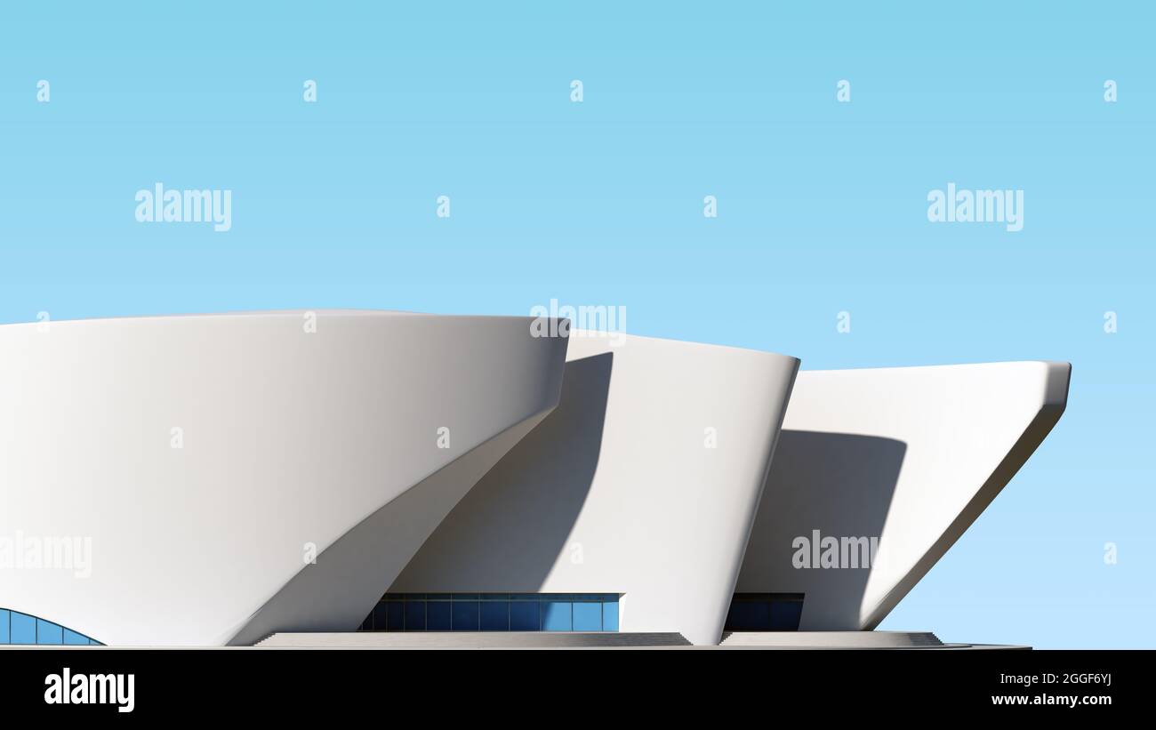 curved wall of a modern building facade close-up. 3d rendering Stock ...