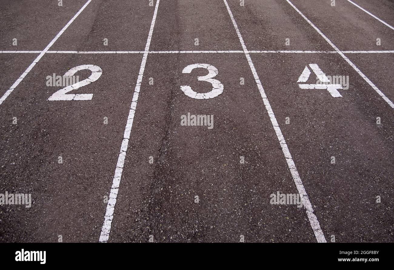 Detail of number to run on an athletics, sports and health care track ...