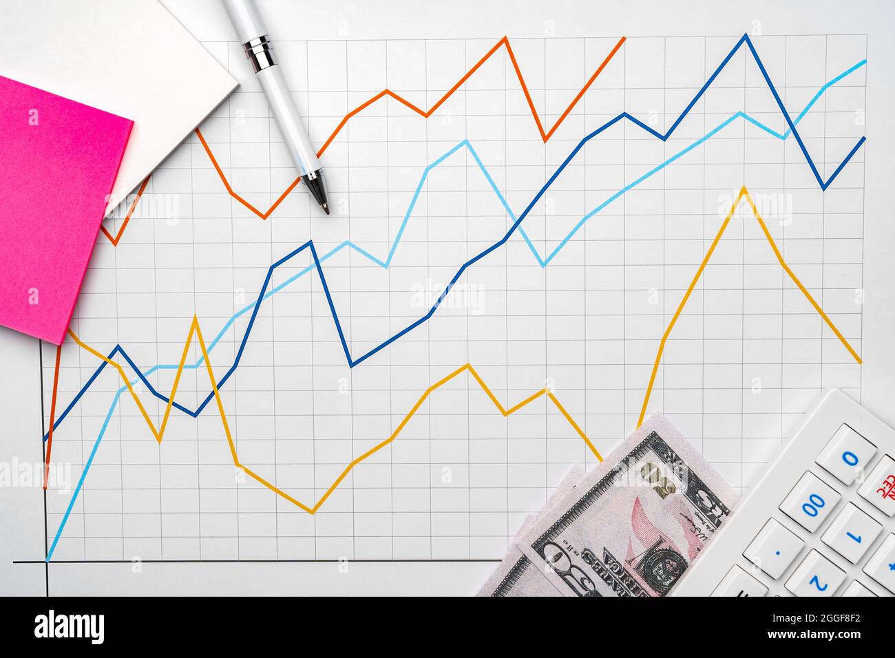 Office workplace table with report pages with financial data Stock ...