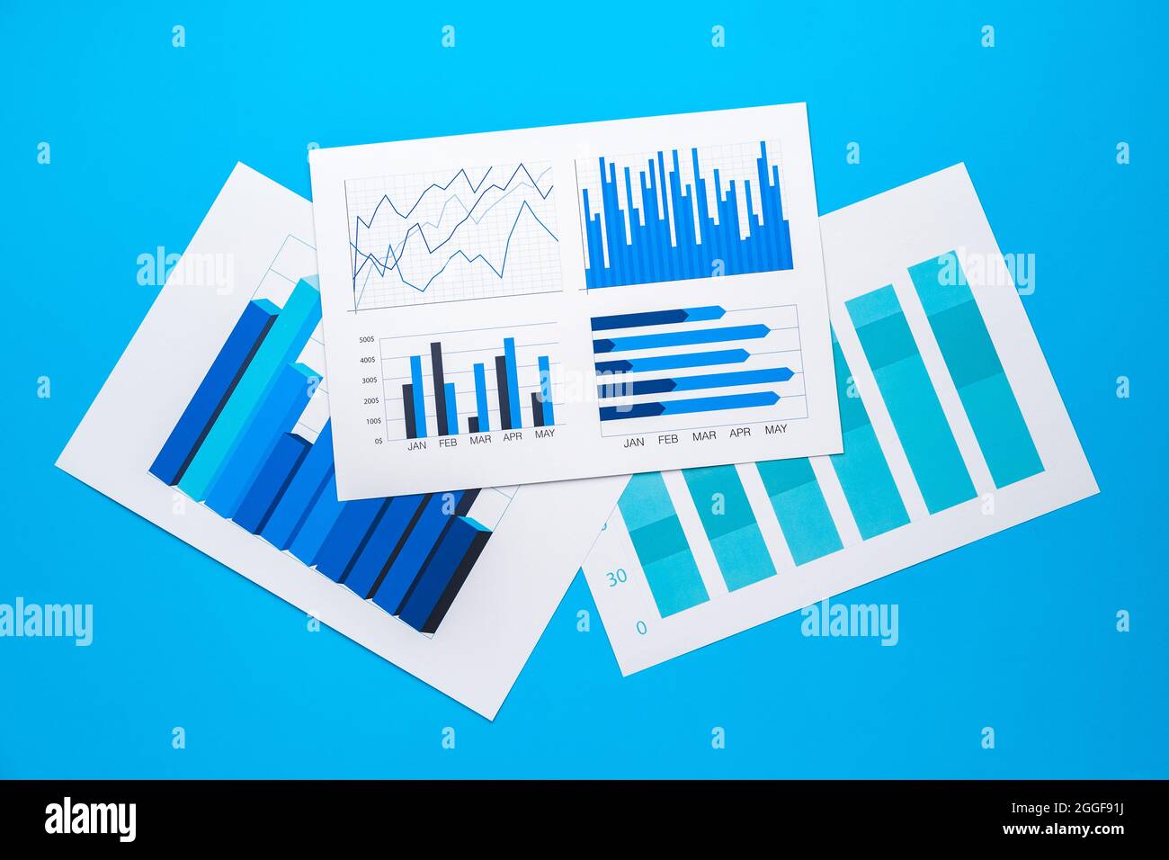 Office workplace table with report pages with financial data Stock ...