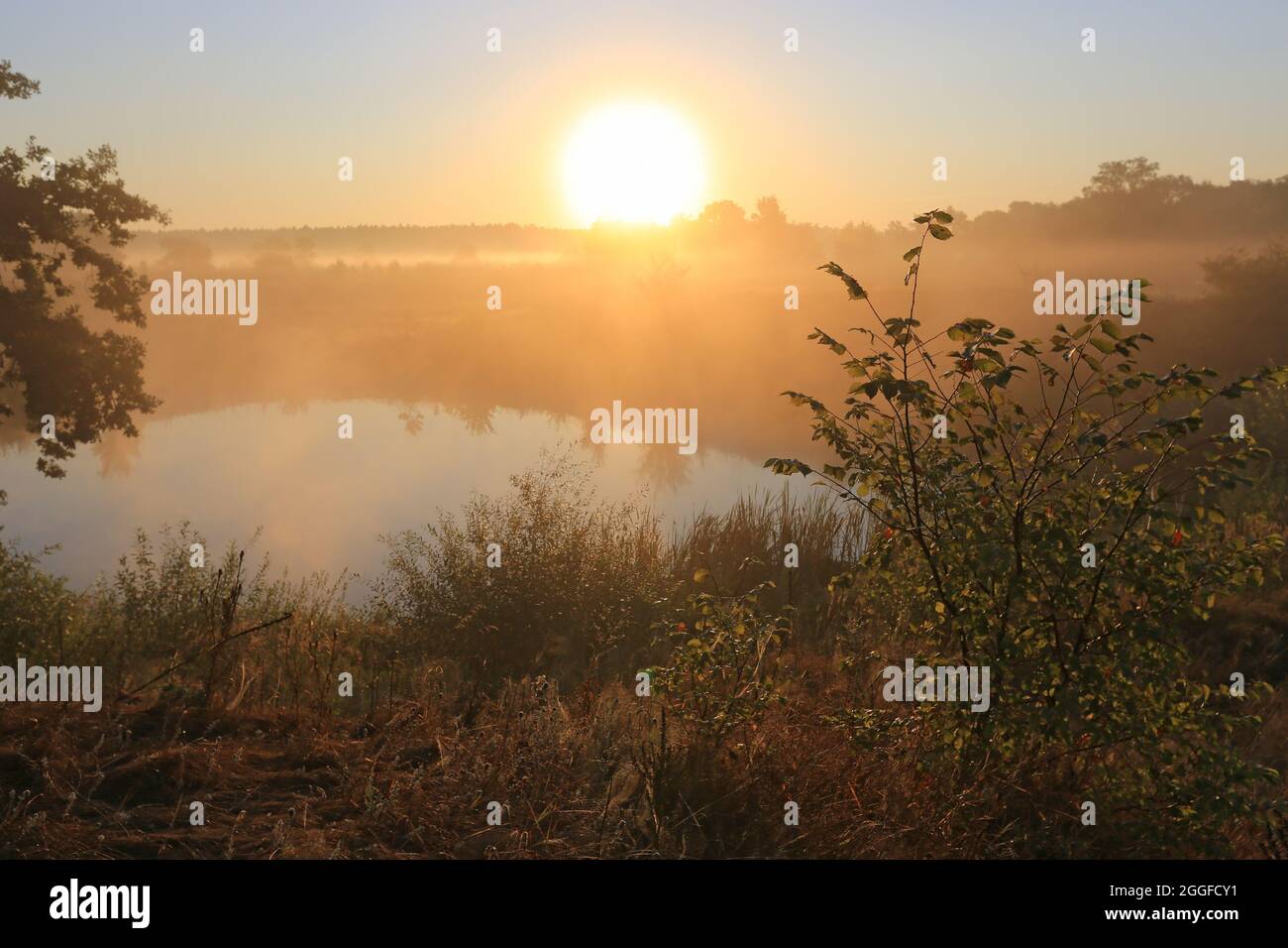 morning landscape with sunrise over lake in steppe Stock Photo - Alamy