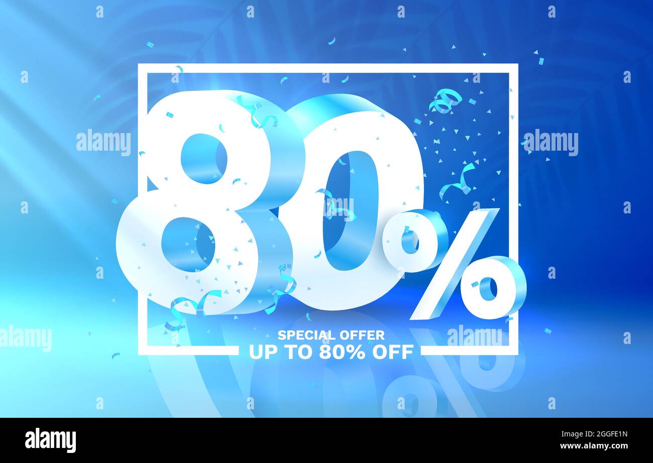 80 Off. Discount creative composition. 3d sale symbol with decorative ...