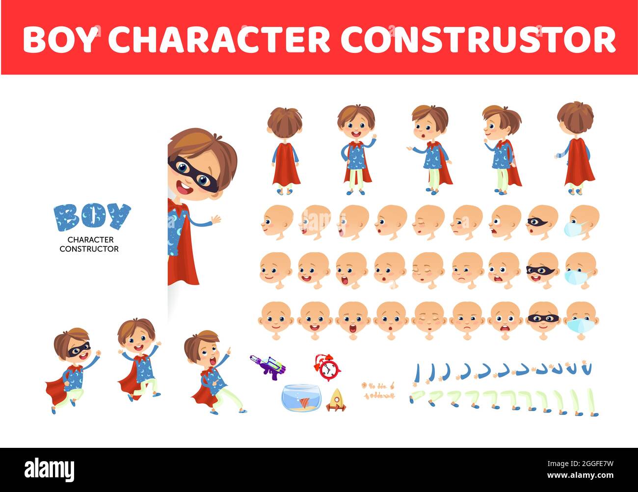 Boy character constructor. Cartoon boy creation mascot kit. Character ...