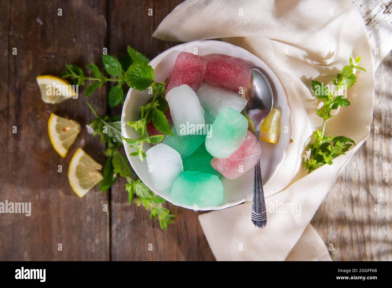 Presentation of the different colors of ice cubes Stock Photo - Alamy