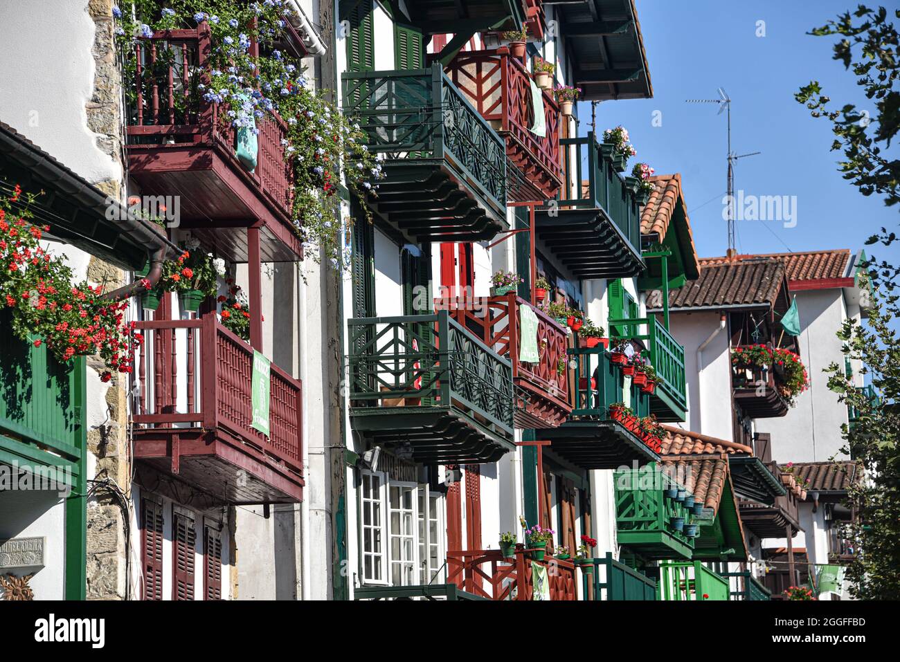 Hondarribia, Spain - 29 Aug 2021: Traditional Basque houses in the old ...