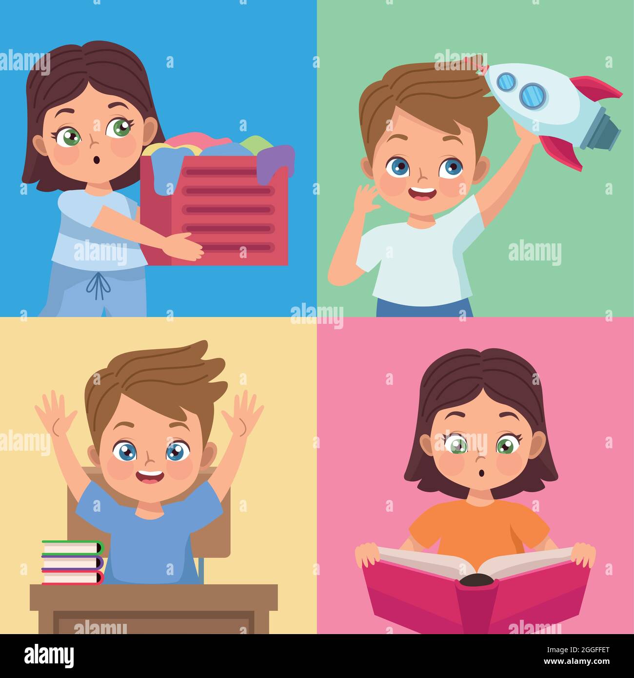 four kids practicing activities Stock Vector Image & Art - Alamy