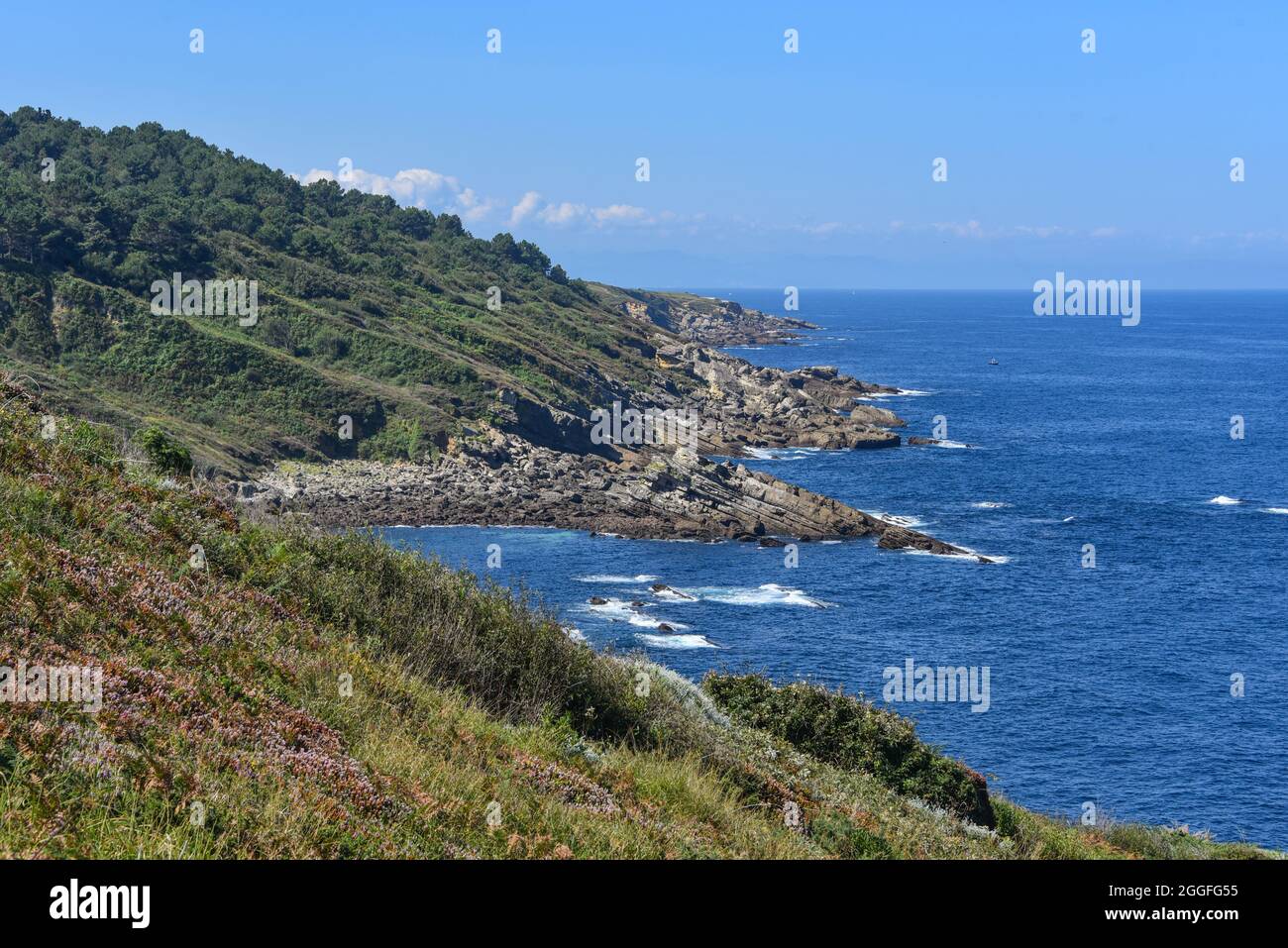 Hiking trails along the rugged Basque coastline near Mount Jaizkibel ...