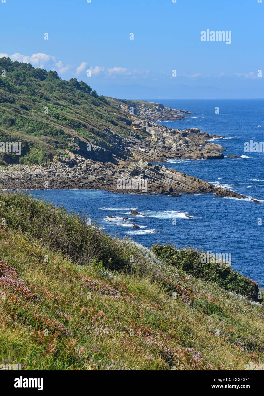 Hiking trails along the rugged Basque coastline near Mount Jaizkibel ...