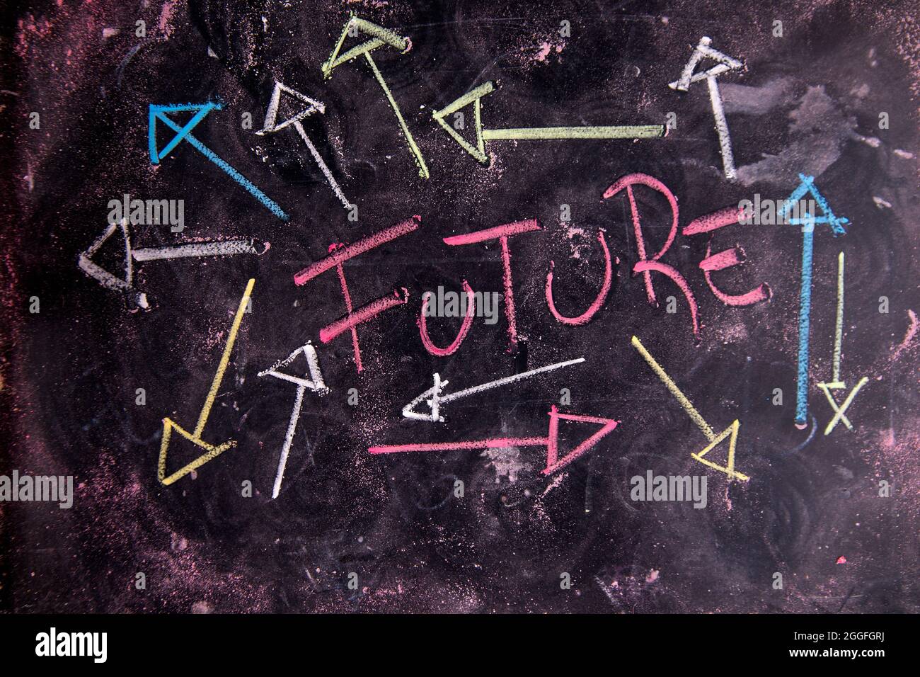 Graphical representation of the concept of the future with chalk and ...