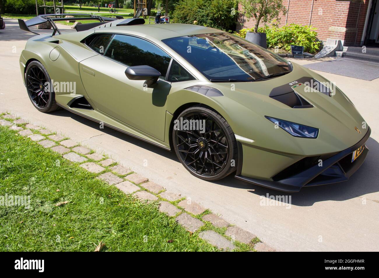 Rotterdam, Netherlands - August 24,2021: Green Lamborghini super car ...