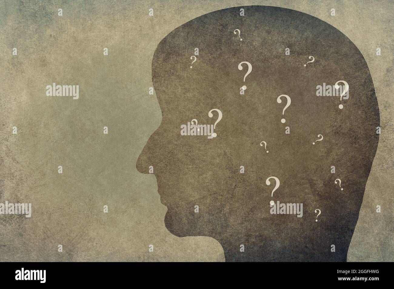 Silhouette of a head with question marks, empty copy space Stock Photo ...