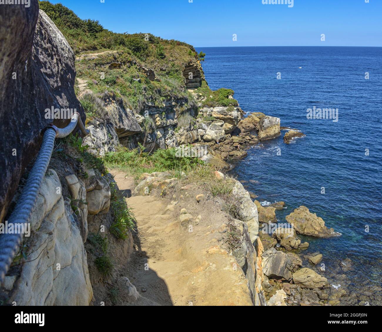 Hiking trails along the rugged Basque coastline near Mount Jaizkibel ...