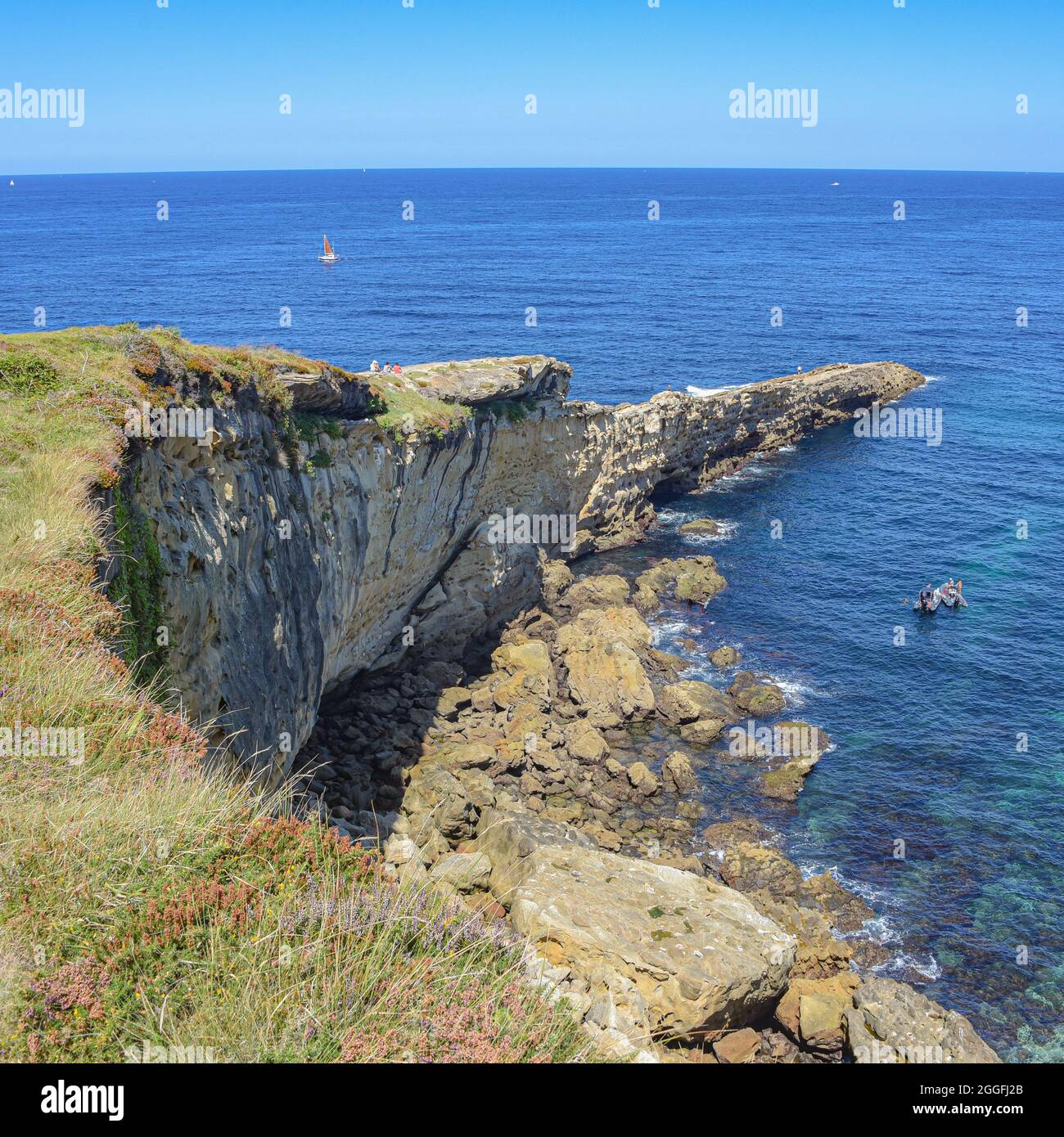 Hiking trails along the rugged Basque coastline near Mount Jaizkibel ...