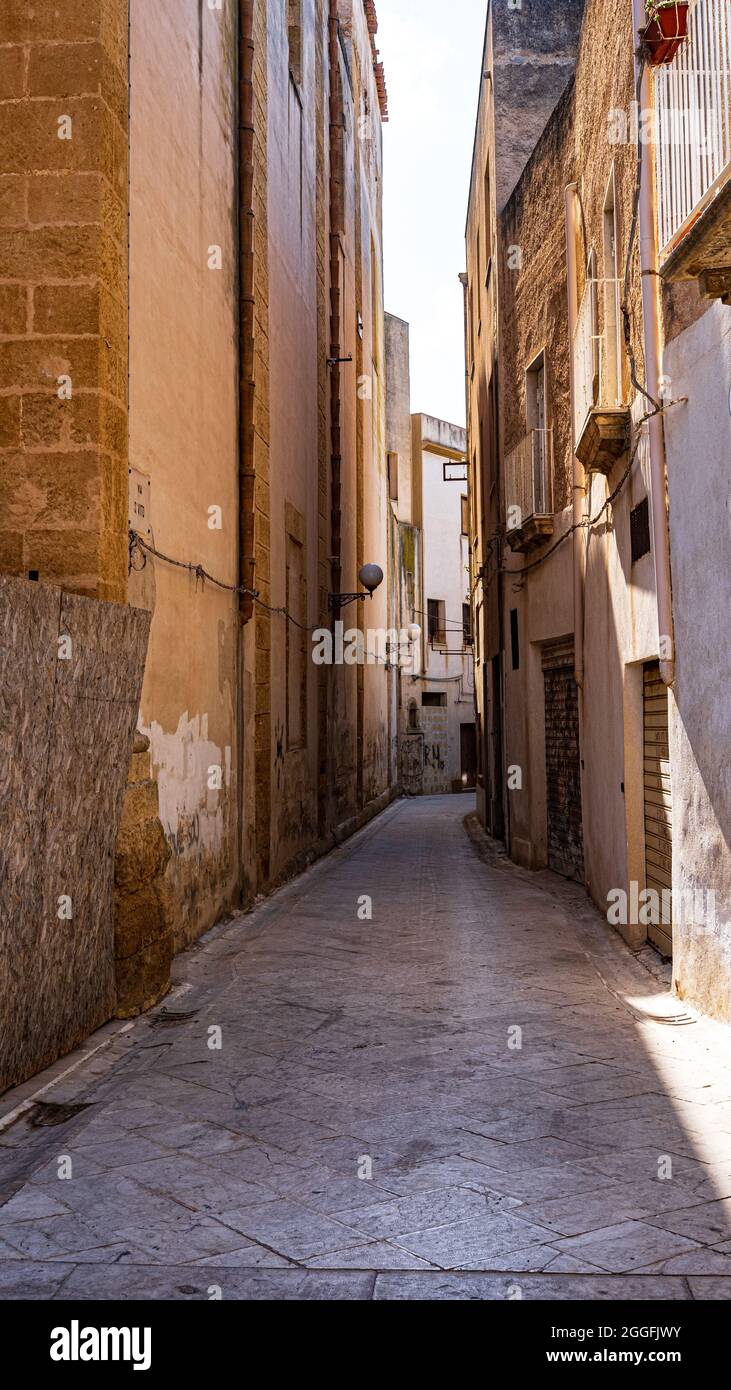view of the old town of Mazara del Vallo, Sicily, Italy. alleys and ...