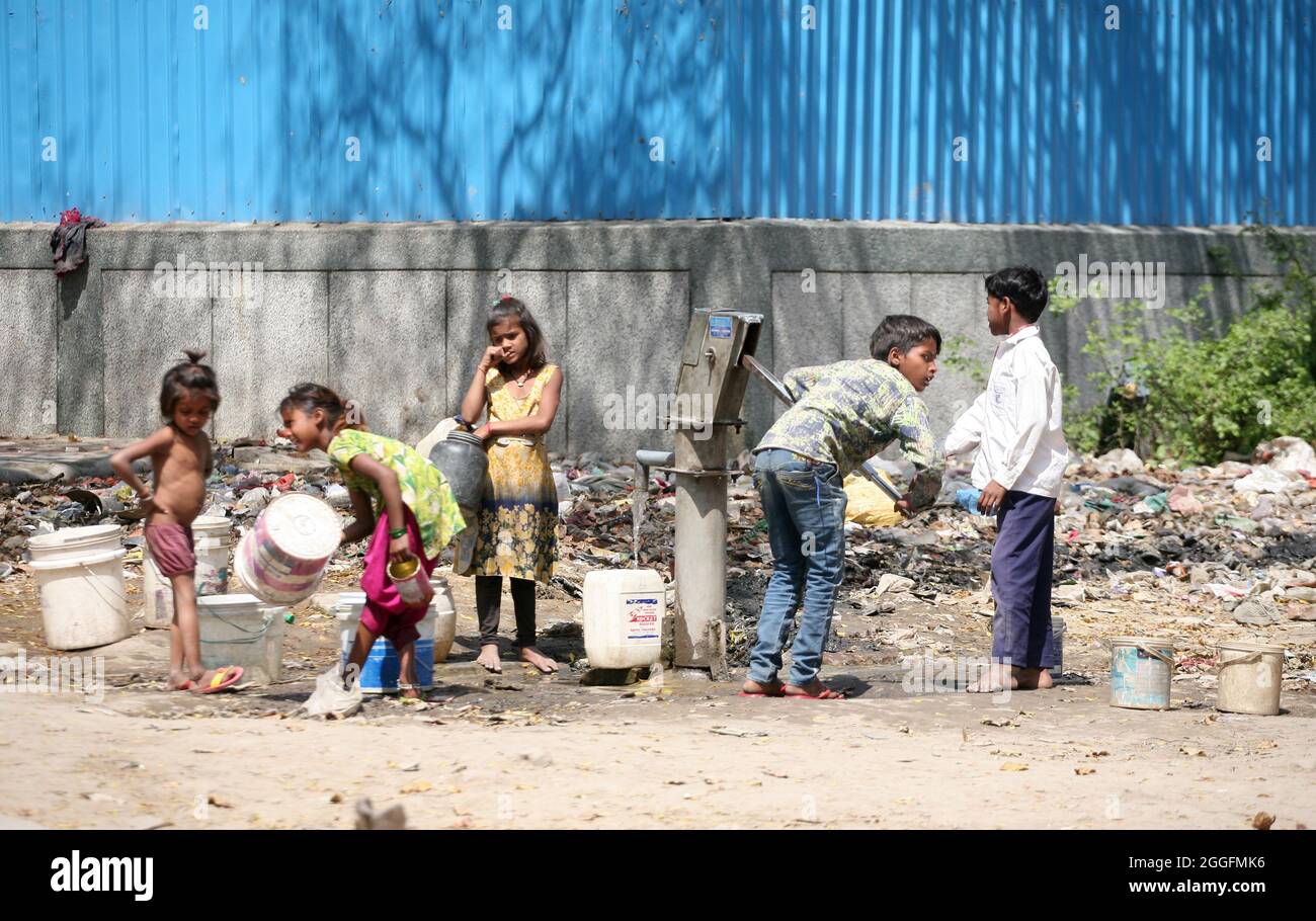 A general view of a slum area near Shakurbasti Railway station in New ...