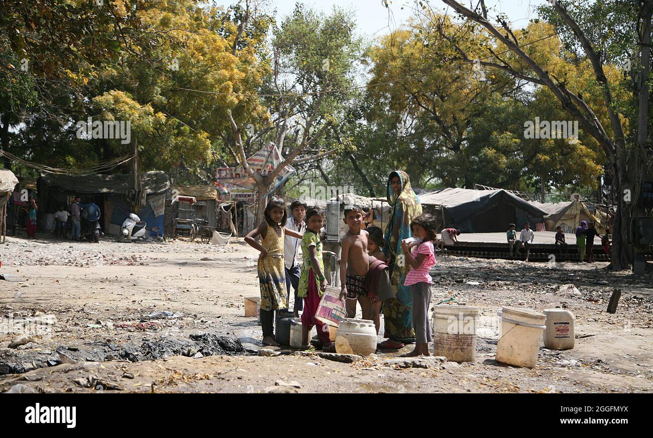 A general view of a slum area near Shakurbasti Railway station in New ...