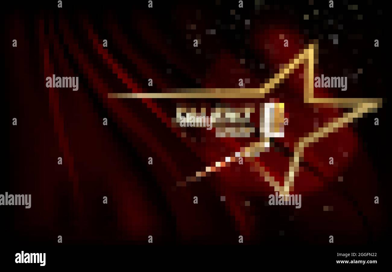 Golden talent show text in the star over red curtain. Event invitation ...