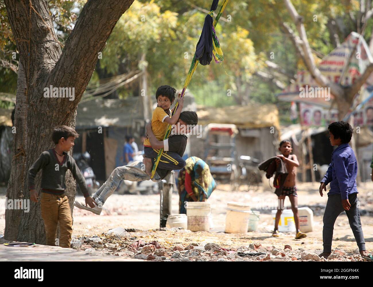 A general view of a slum area near Shakurbasti Railway station in New ...