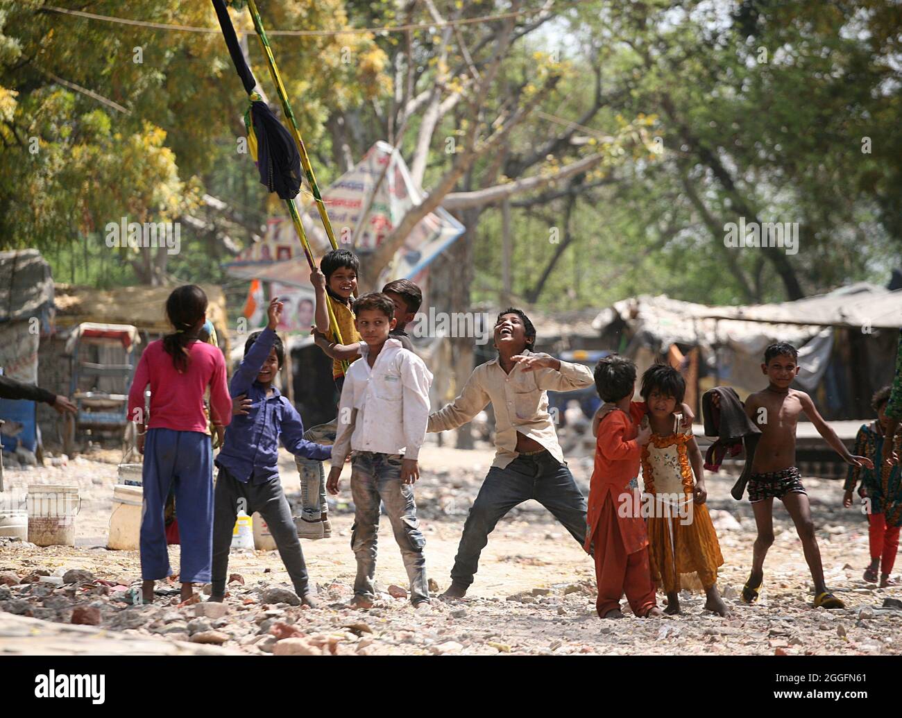 A general view of a slum area near Shakurbasti Railway station in New ...