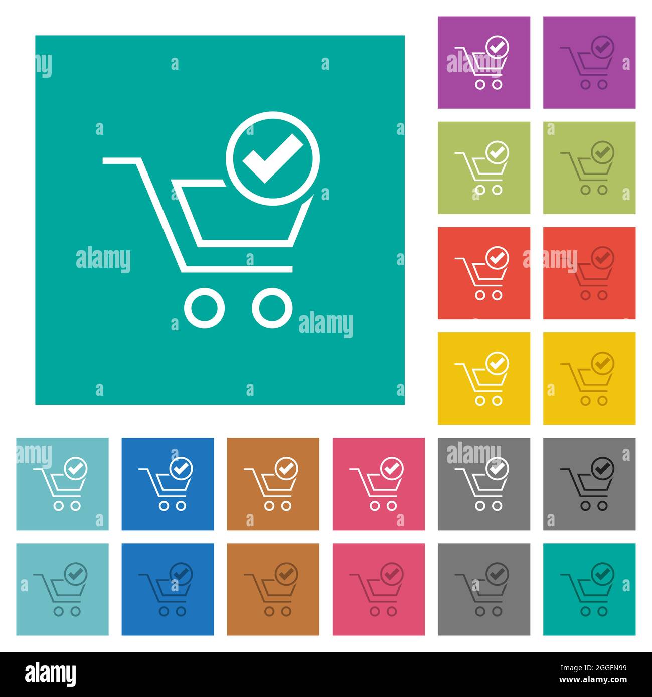 Cart checkout outline multi colored flat icons on plain square ...