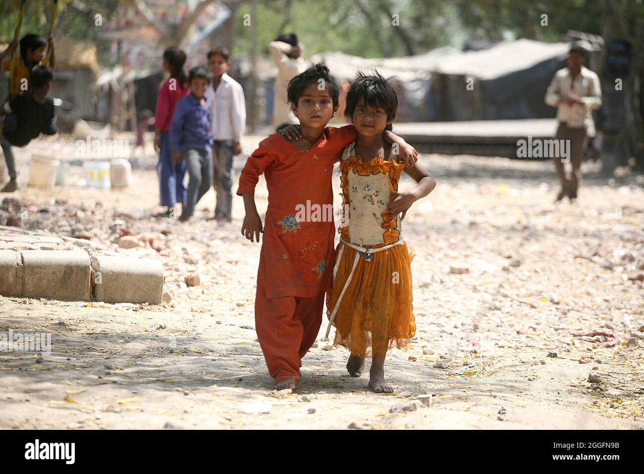 A general view of a slum area near Shakurbasti Railway station in New ...