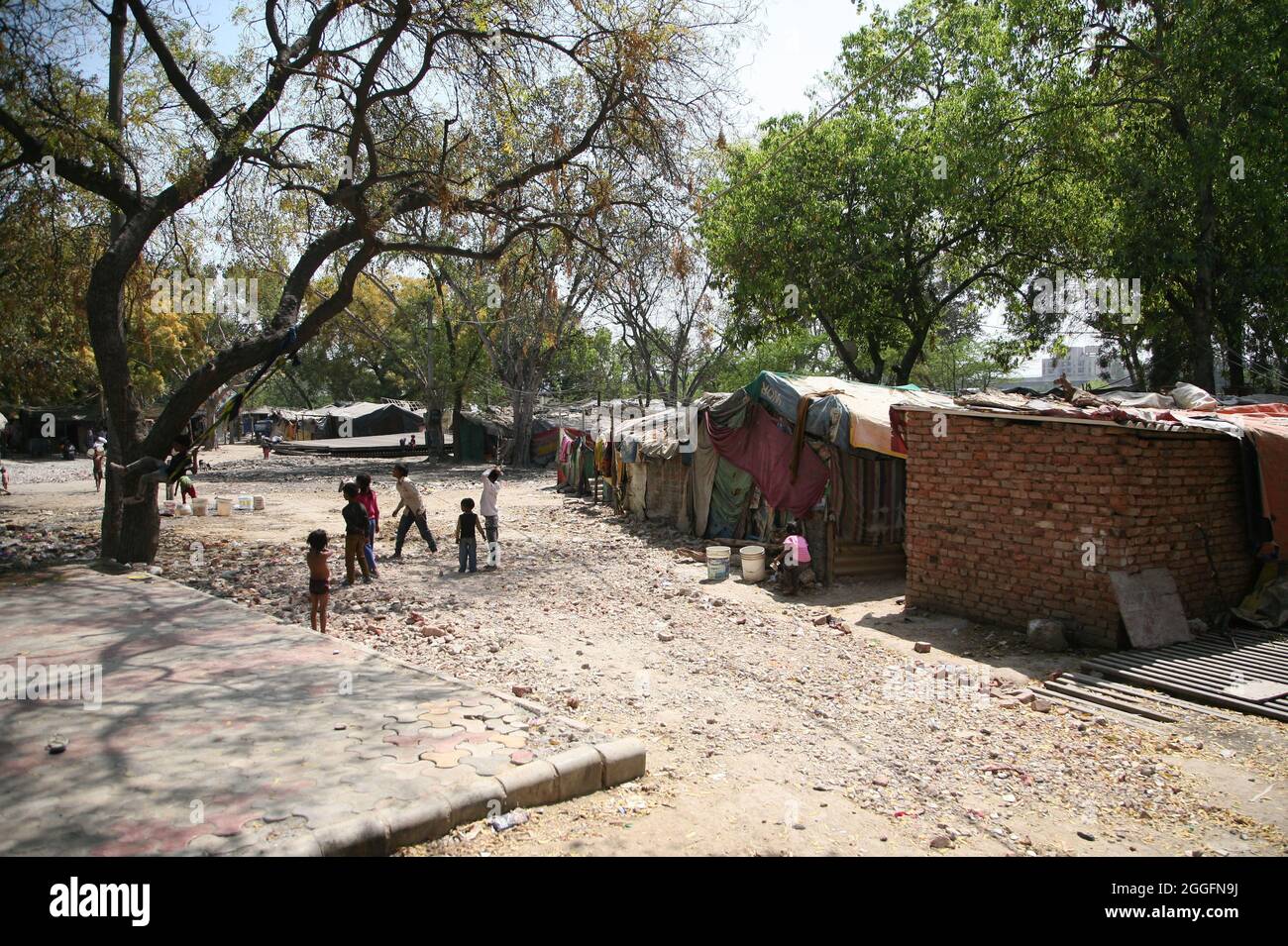 A general view of a slum area near Shakurbasti Railway station in New ...