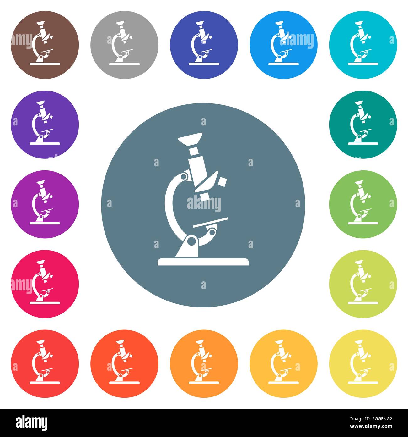 Microscope flat white icons on round color backgrounds. 17 background ...