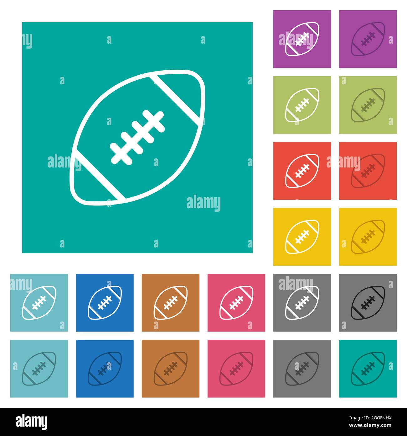 Rugby ball outline multi colored flat icons on plain square backgrounds ...