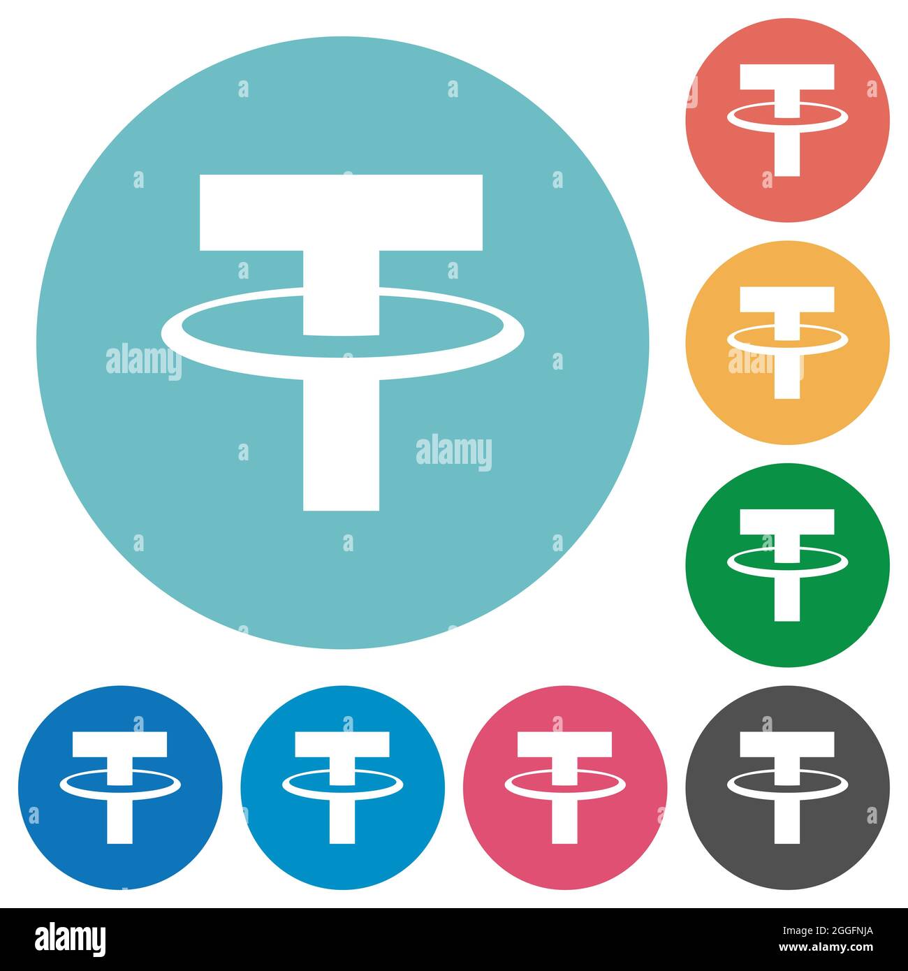 Tether digital cryptocurrency flat white icons on round color ...